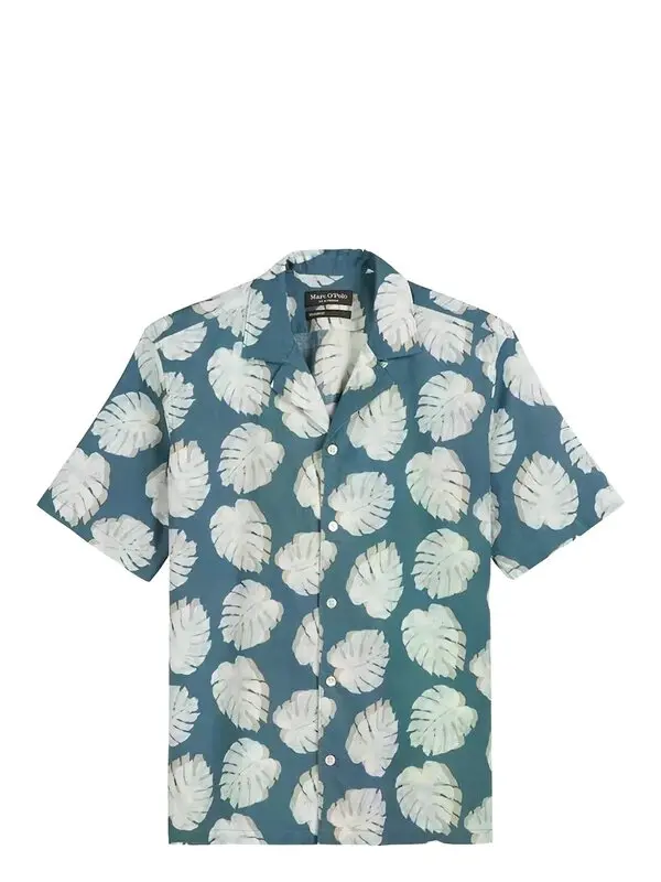 Marc O'polo Leaf-print Short-sleeves Shirt - Blue
