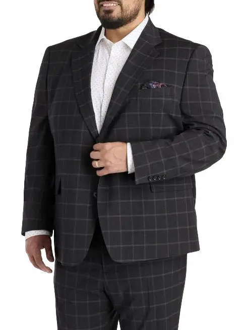 TALLIA Big & Tall Windowpane Suit Jacket - Black
