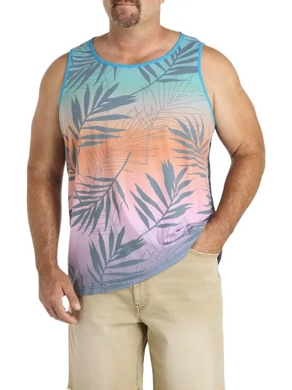 TRUE NATION BY DXL Big & Tall Multi Leaf Print Sleeveless T-shirt - Ocean
