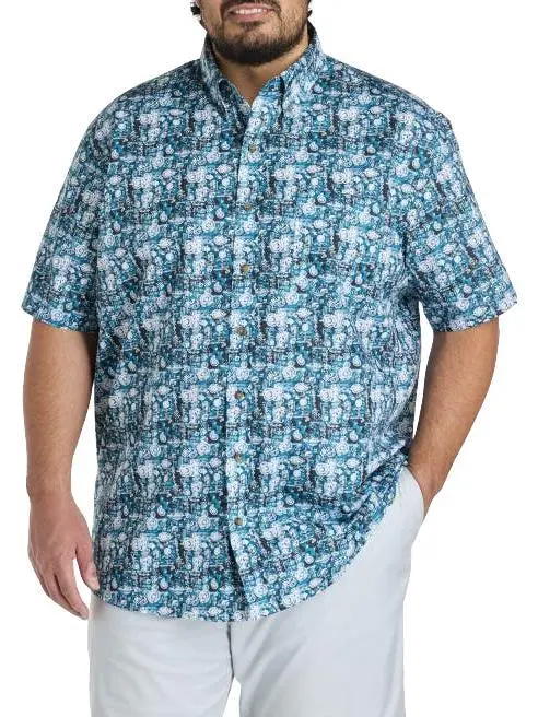 HARBOR BAY BY DXL Big & Tall Easy-care Paisley Print Sport Shirt - Deep Lagoon Multi