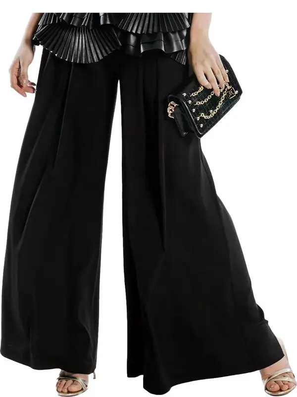 BABYLONE PARIS Pleated Trousers With Leather Trim - Black