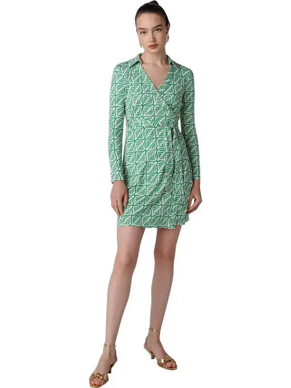 Diane Von Furstenberg Jeanne Silk Jersey Wrap Dress - Tiny Desert Palm Indian Green