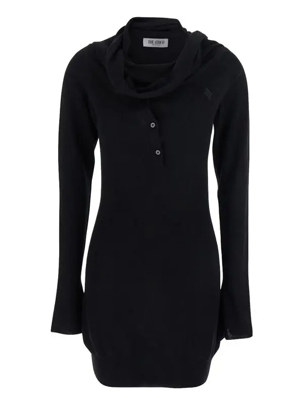 Attico Mini Dress With Cowl Neck And Flared Sleeves - Black