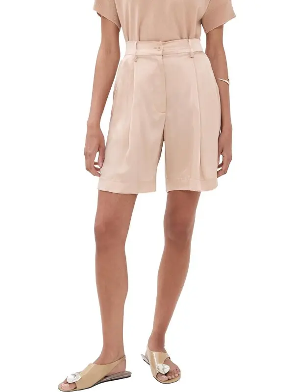 Sablyn Emerson High-rise Pleated Silk Charmeuse Shorts - Pink Sand