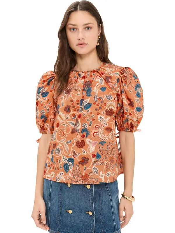 Ulla Johnson Coralie Short Sleeve Blouse - Coral Peony