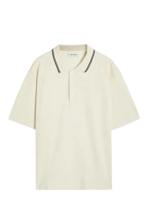 FRAME Stripe-trimmed Cotton Polo Shirt - Ecru