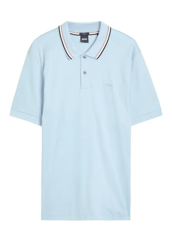 BOSS Stripe-trimmed Cotton Polo Shirt - Light Blue