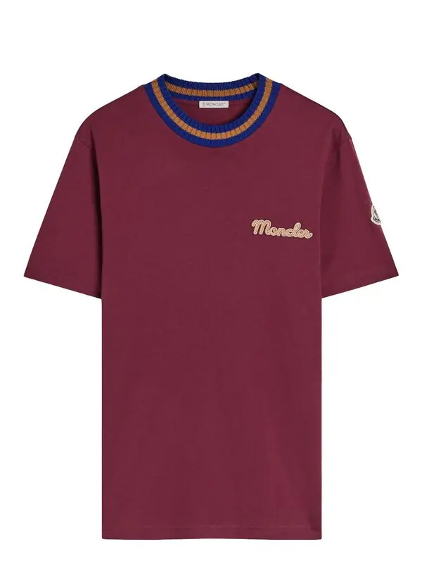 Moncler Logo-embroidered Cotton T-shirt - Burgundy