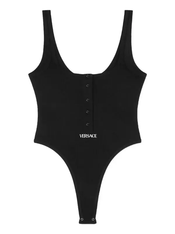 Versace Logo Ribbed Bodysuit - Black