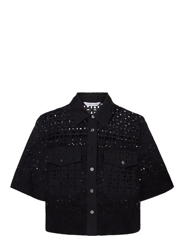 Veronica Beard Spruce Embroidered Cotton Shirt - Black