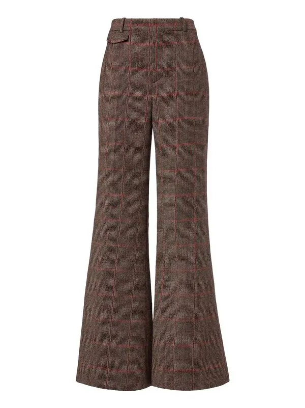 Chloé Checked High-rise Flared Wool Pants - Brown