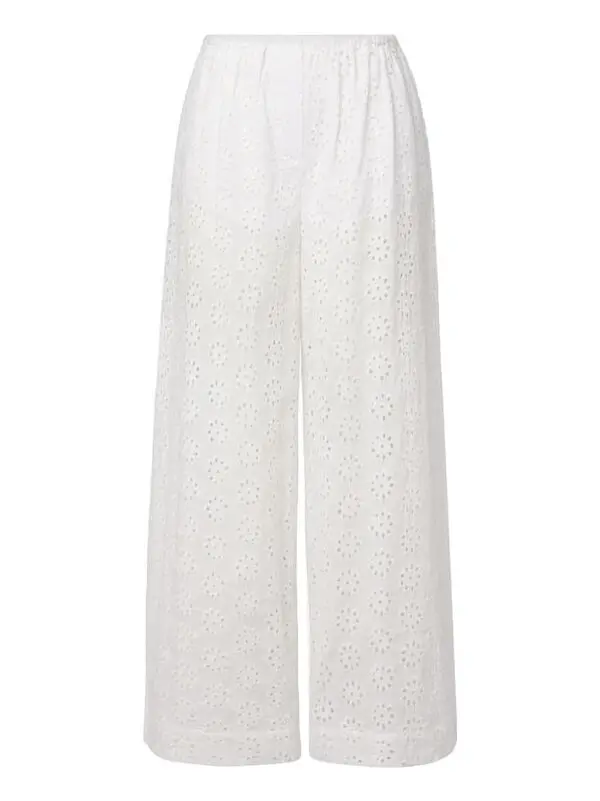 Staud Bonfire Eyelet Cotton Wide-leg Pants - White
