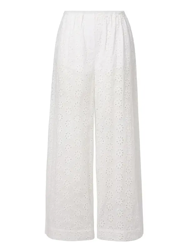 Staud Bonfire Eyelet Cotton Wide-leg Pants - White