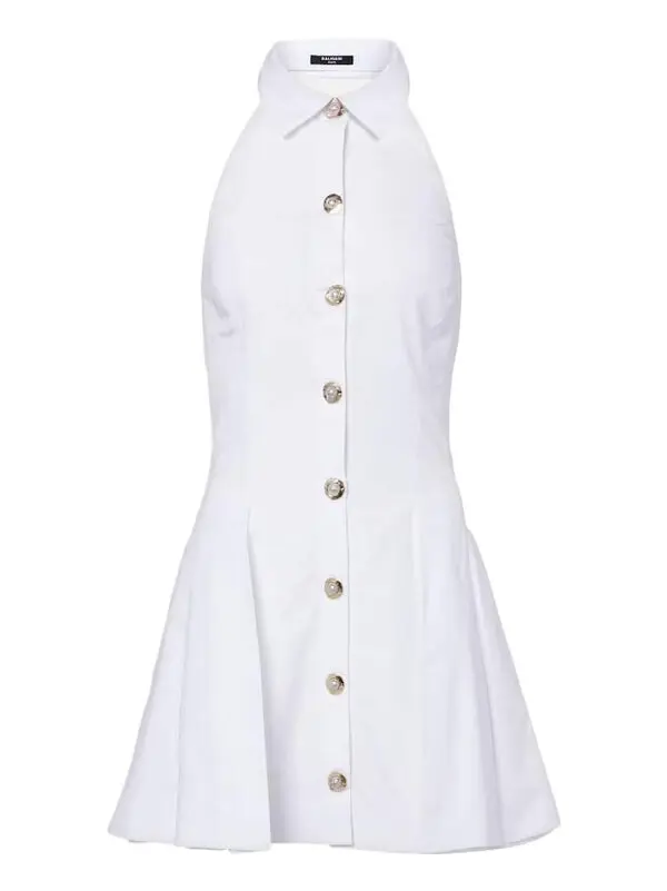 Balmain Halterneck Cotton Poplin Minidress - White