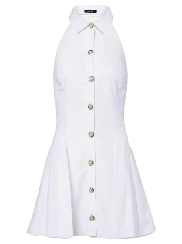 Balmain Halterneck Cotton Poplin Minidress - White