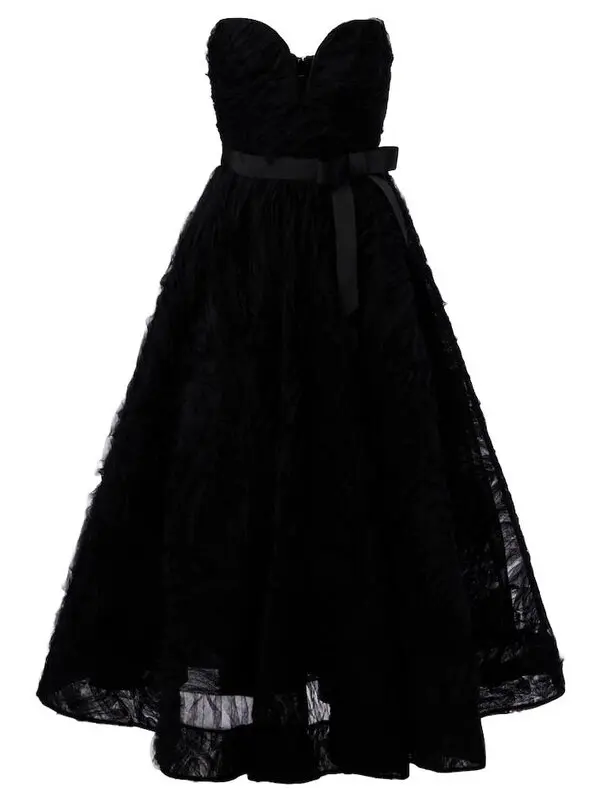 Rebecca Vallance Willow Embroidered Tulle Midi Dress - Black