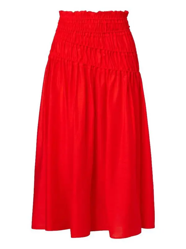 Tory Burch Smocked Midi Skirt - Red