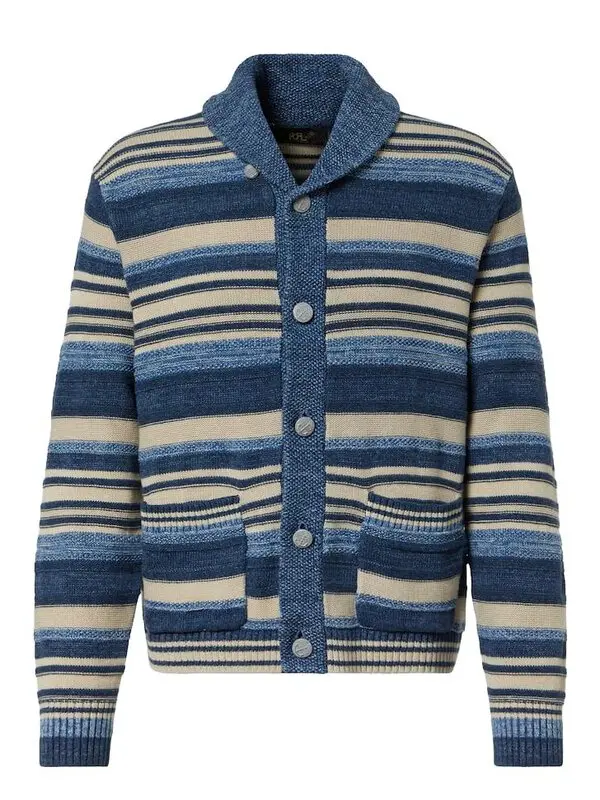 Ralph Lauren Striped Cotton And Linen Cardigan - Blue