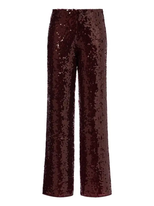 Oseree Marylin Sequined Wide-leg Pants - Burgundy