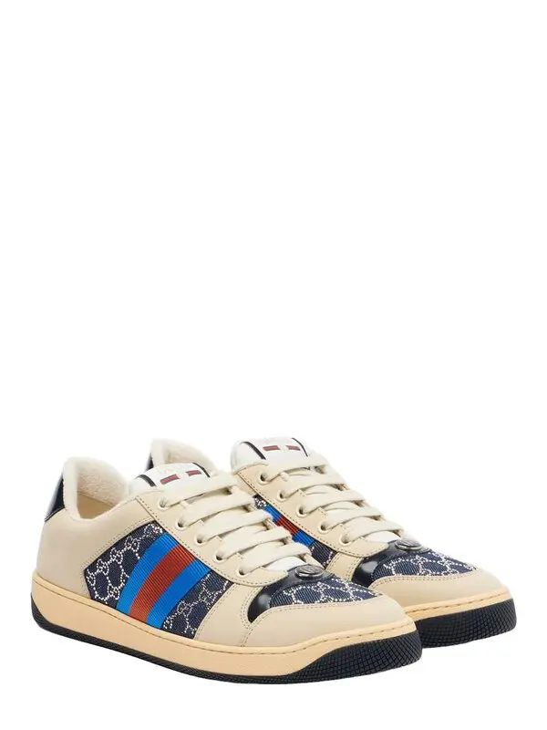 Gucci Screener Gg Leather-trimmed Denim Sneakers - Multicoloured