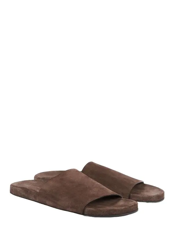 THE ROW Hugh Suede Slides - Brown