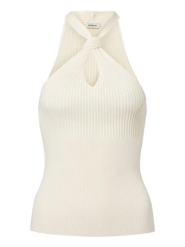 Simkhai Andrea Ribbed-knit Halterneck Top - White