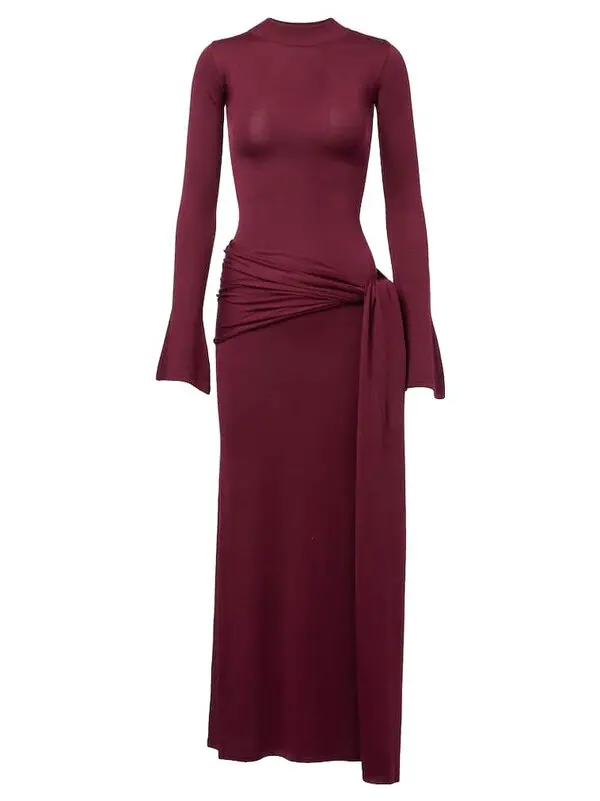 AYA MUSE Draped Silk-blend Maxi Dress - Burgundy