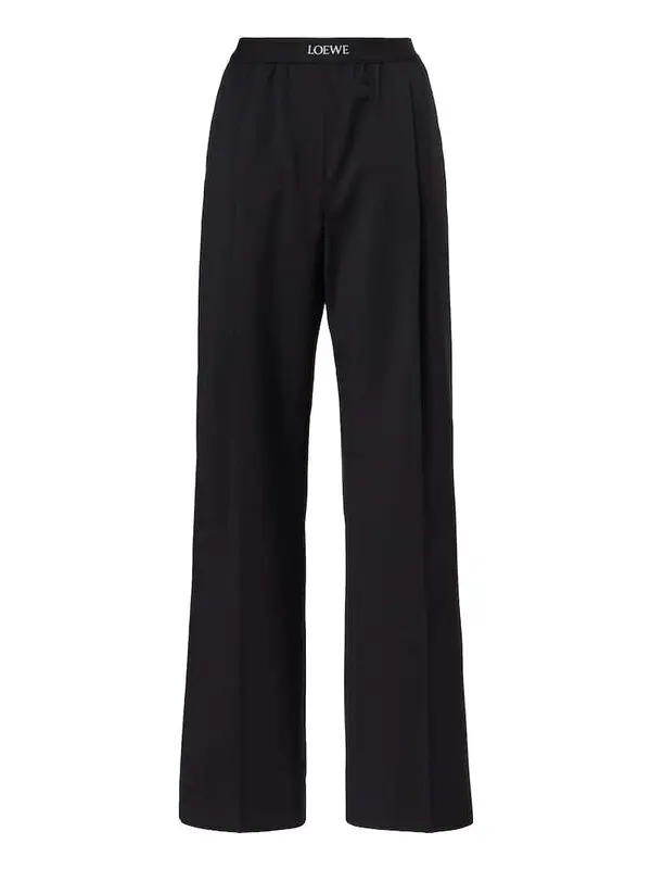 Loewe Logo Wool Mid-rise Straight Pants - Black