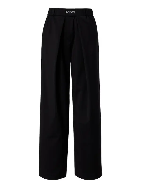Loewe Logo Wool Mid-rise Straight Pants - Black