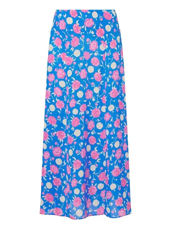 Rixo Carpi Floral Silk Midi Skirt - Blue