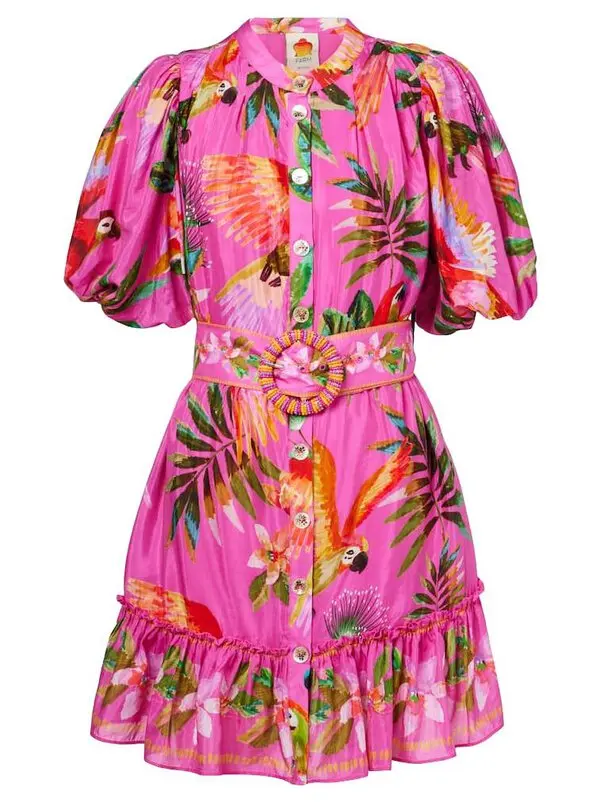Farm Rio Printed Belted Cotton-blend Midi Dress - Multicoloured