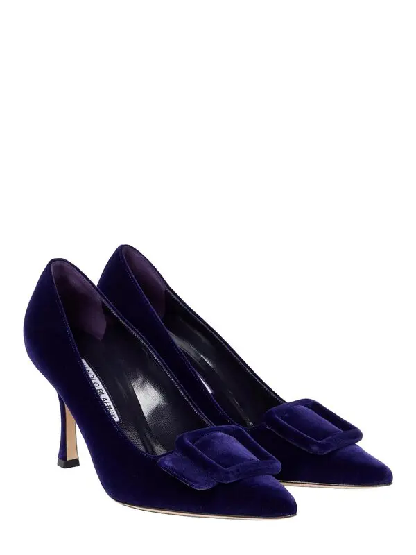 Manolo Blahnik Maysale 90 Velvet Pumps - Blue