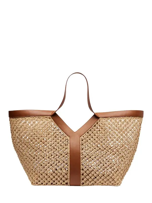 Saint Laurent Raffia And Leather Tote Bag - Neutrals