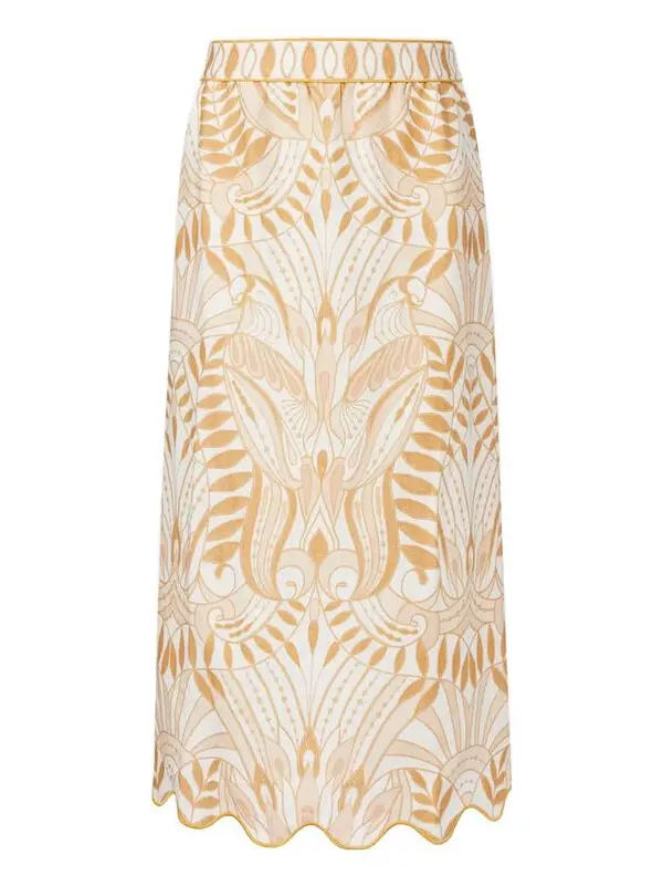 Farm Rio Printed Linen Midi Skirt - Yellow
