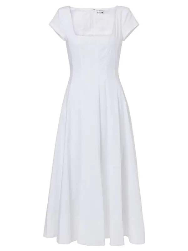 Staud Wells Pleated Midi Dress - White