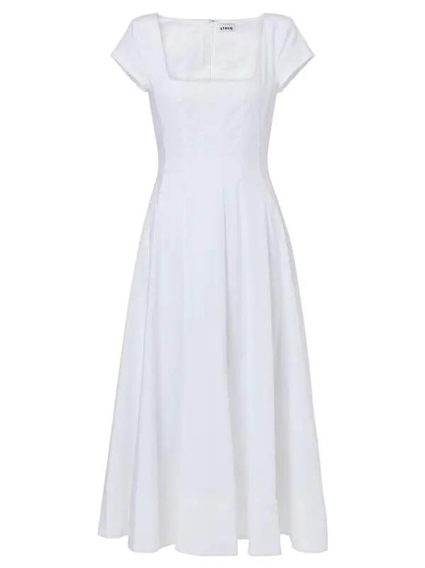 Staud Wells Pleated Midi Dress - White