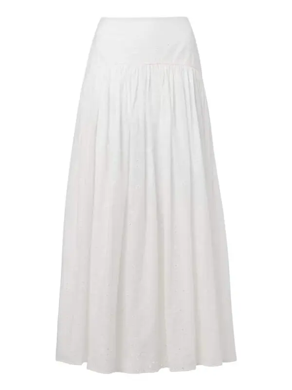 Staud Procida Pleated Cotton Maxi Skirt - White