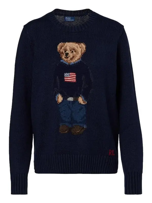 Polo Ralph Lauren Polo Bear Intarsia Cotton And Linen Sweater - Blue