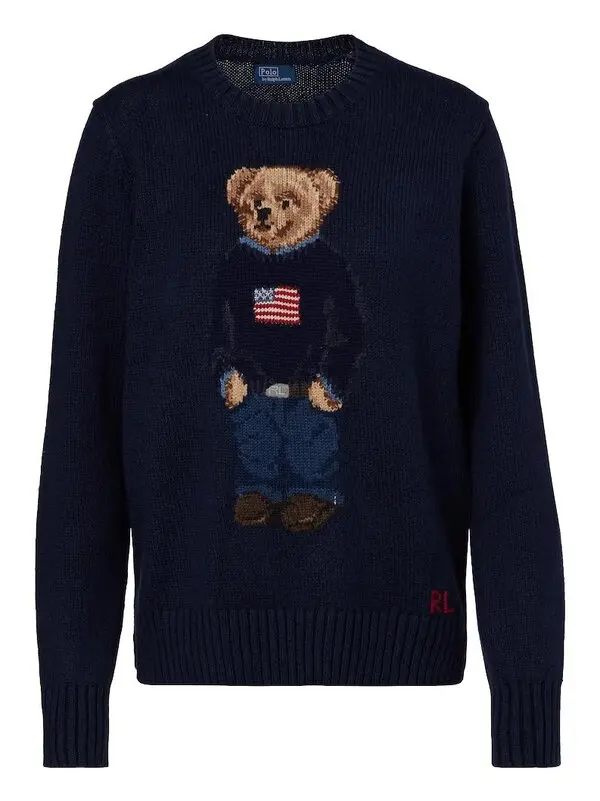 Polo Ralph Lauren Polo Bear Intarsia Cotton And Linen Sweater - Blue