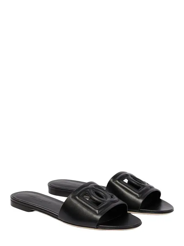Dolce & Gabbana Leather Slides With Tone Hardware - Black