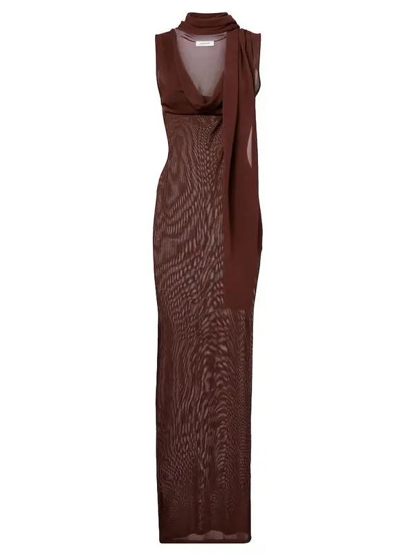 AYA MUSE Scarf-detail Draped Maxi Dress - Brown