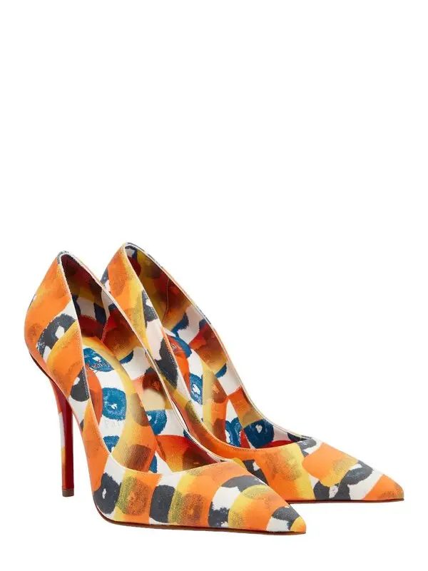 CHRISTIAN LOUBOUTIN Miss Z 100 Printed Satin Crêpe Pumps - Orange