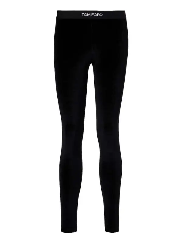 TOM FORD Logo Velour Leggings - Black