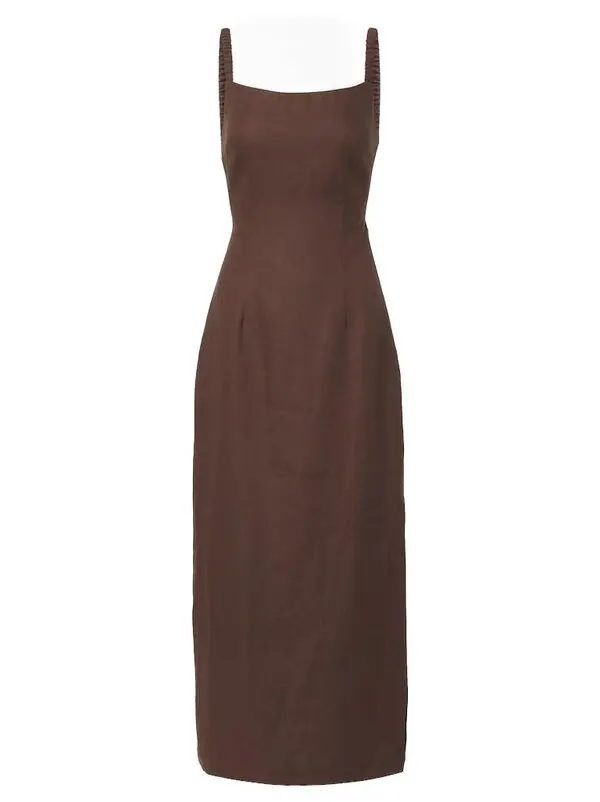 SIR. Linen Midi Dress - Brown