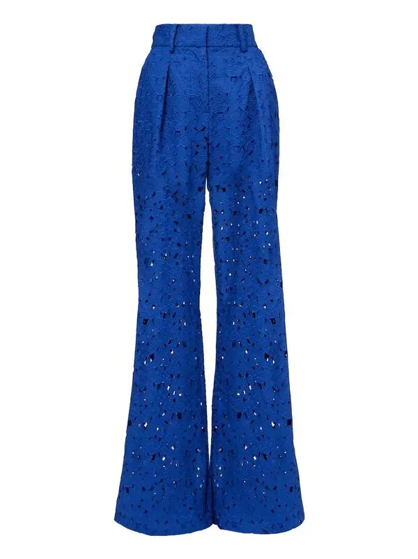 Rebecca Vallance Zaffre Broderie Anglaise Cotton Flared Pants - Blue