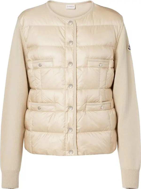 Moncler Down-paneled Virgin Wool Cardigan - Beige