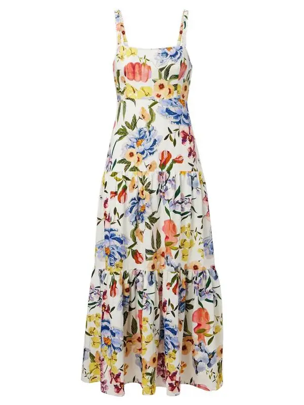 Farm Rio Floral Linen-blend Midi Dress - Multicoloured