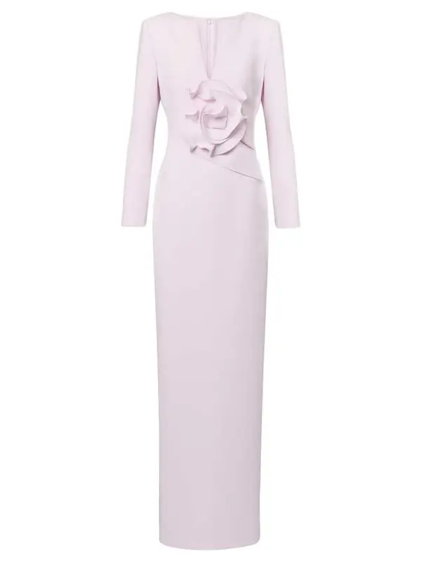 Roland Mouret Floral-appliqué Gathered Gown - Pink
