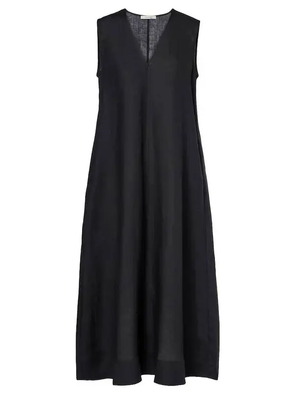 Asceno Nisha Linen Midi Dress - Black