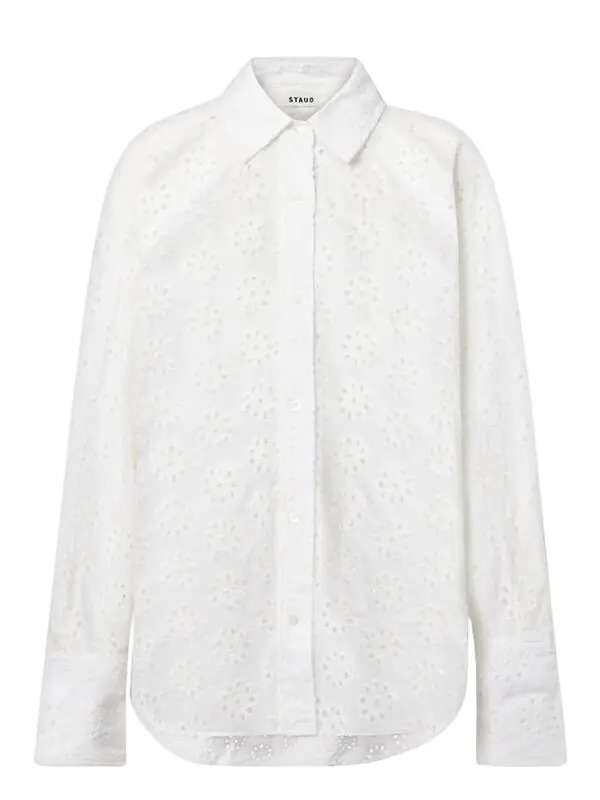 Staud Colton Eyelet Cotton Shirt - White